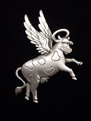 "JJ" Jonette Jewelry Silver Pewter COW Angel Pin | eBay