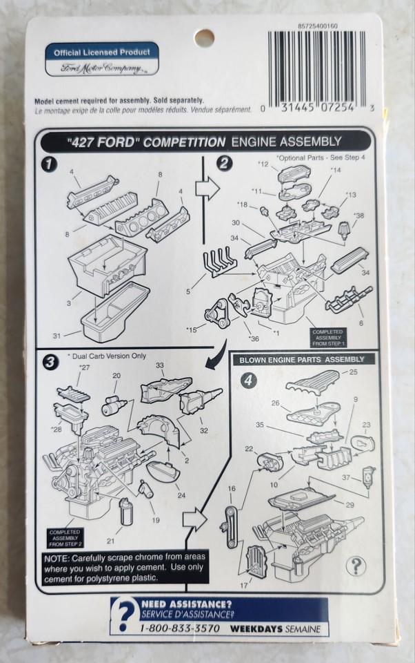 Revell Monogram 1:25 Scale 41 Piece Chrome Parts Paks Ford 427 c.i. V-8 ...