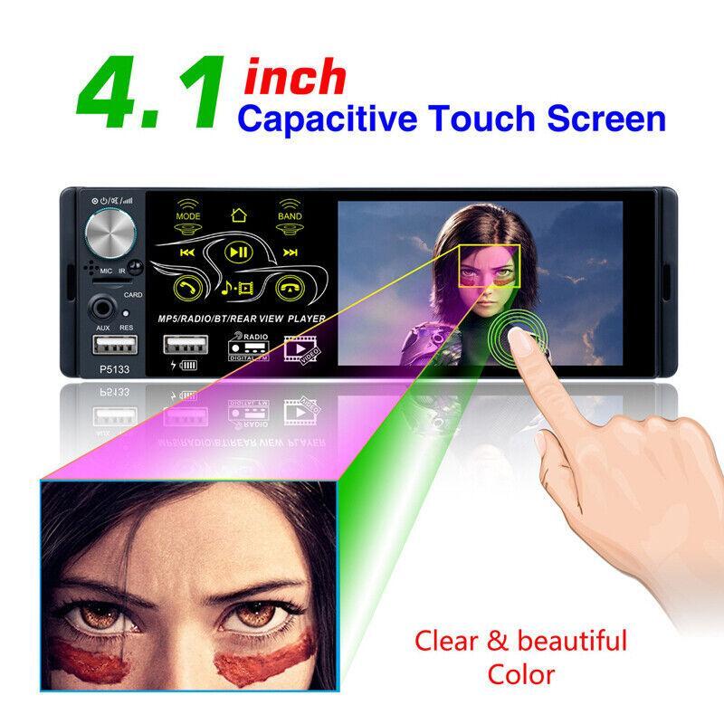 4.1" Touch Screen Single Din Car Stereo Radio HD Player Bluetooth FM ...