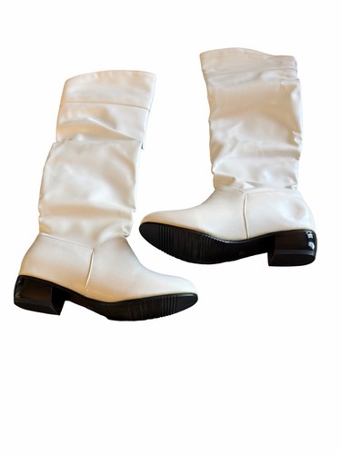 Women’s White Slouch Knee High Boots EU 37 US 6.5 Low Block Heel | eBay