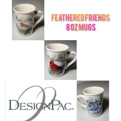 Three Designpac Mugs With Birds: Cardinal, Robin and Blue Jay--8 oz ...