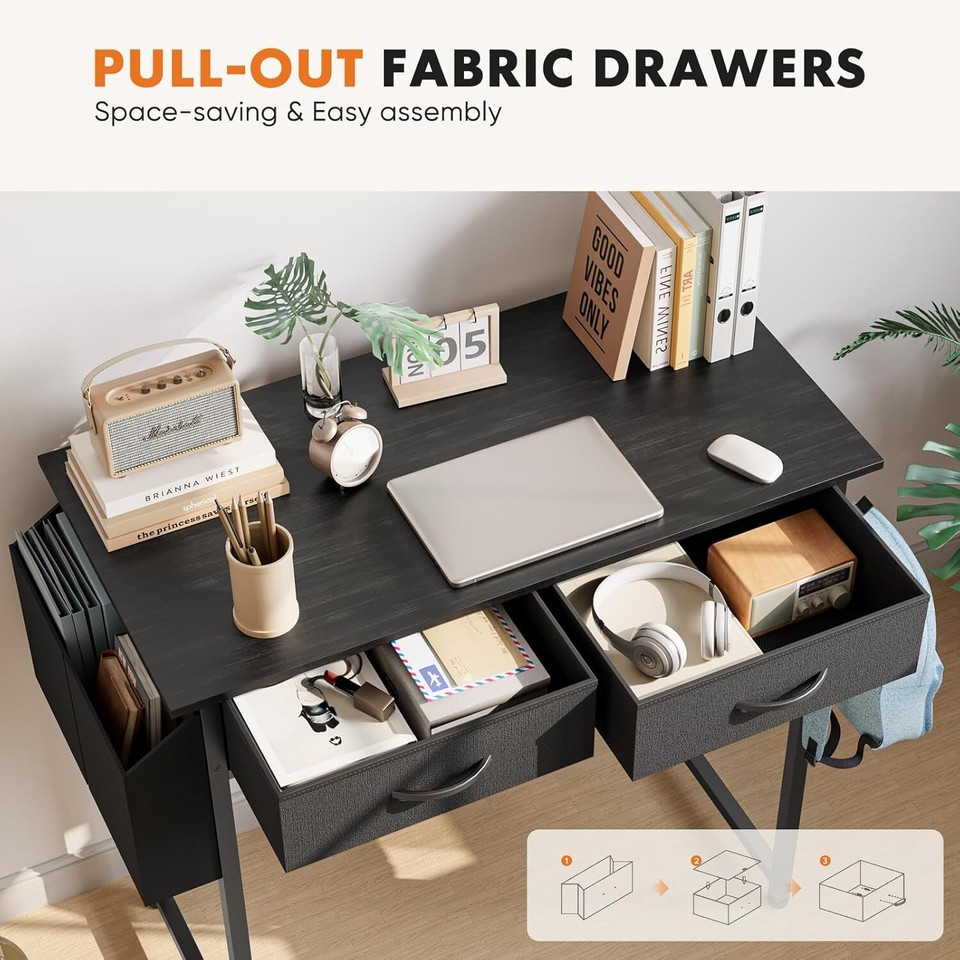 Small Computer Desk for Home Office, 32" Working PC Table with 2 Fabric ...