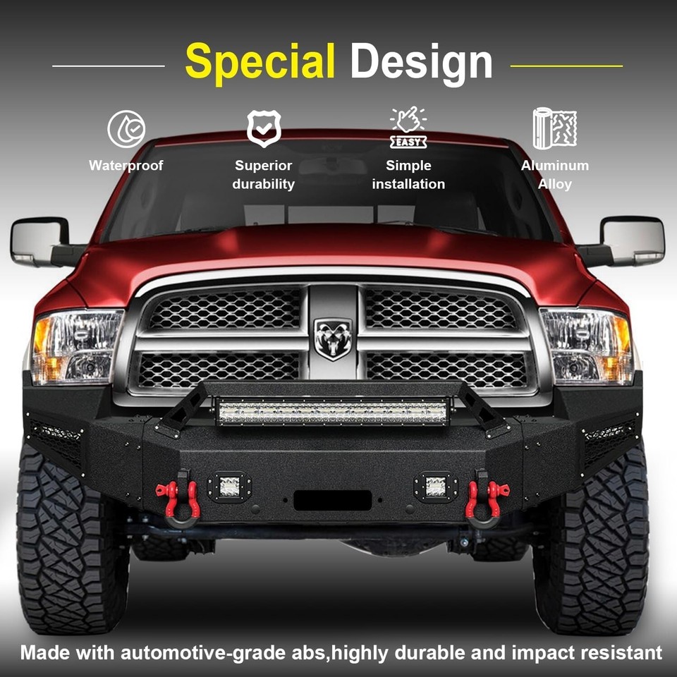 Vijay Steel Front Bumper Black Fits 09-12 Dodge Ram 1500 W/LED Lights&D ...