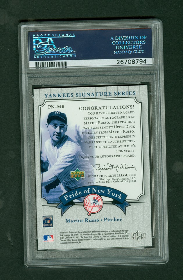 Marius Russo 2003 UD Yankees Signature Series On Card Autograph PSA 9 ...
