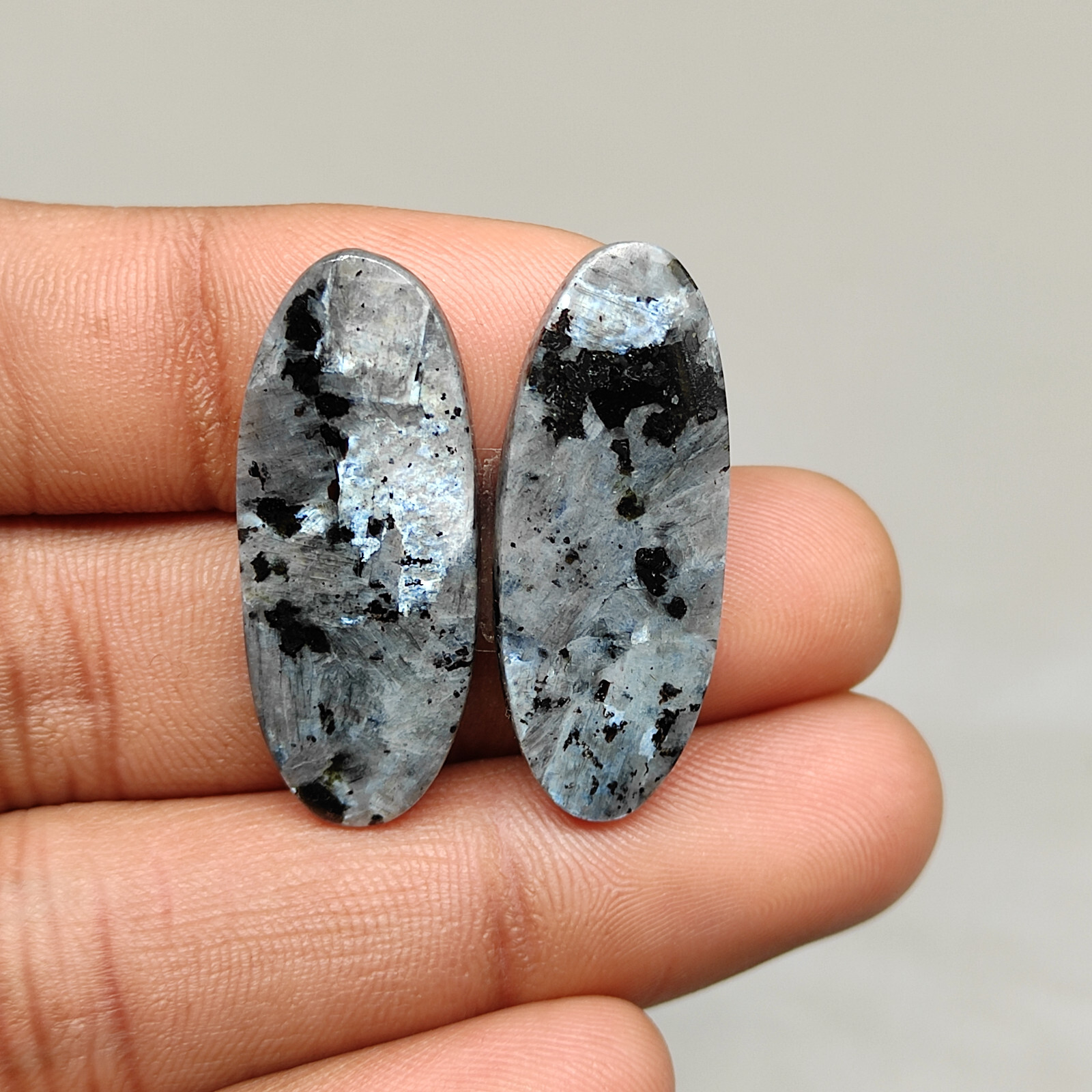 Natural blue fire larvikite cabochon 2pcs pair larvikite healing ...