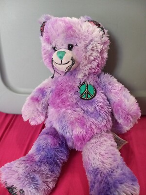 16” Build A Bear PEACE Sign Purple Tye Dye KITTY Cat Plush Stuffed ...