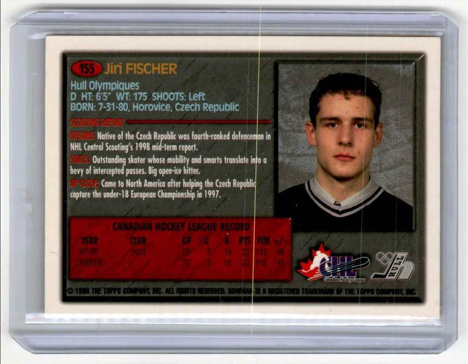 1998-99 Bowman CHL IP Auto No COA Jiri Fischer RC Auto Hull Olympique ...