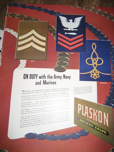 1942 Plaskon Co Print Ad - Color Buttons for WWII Army, Navy & Marine ...