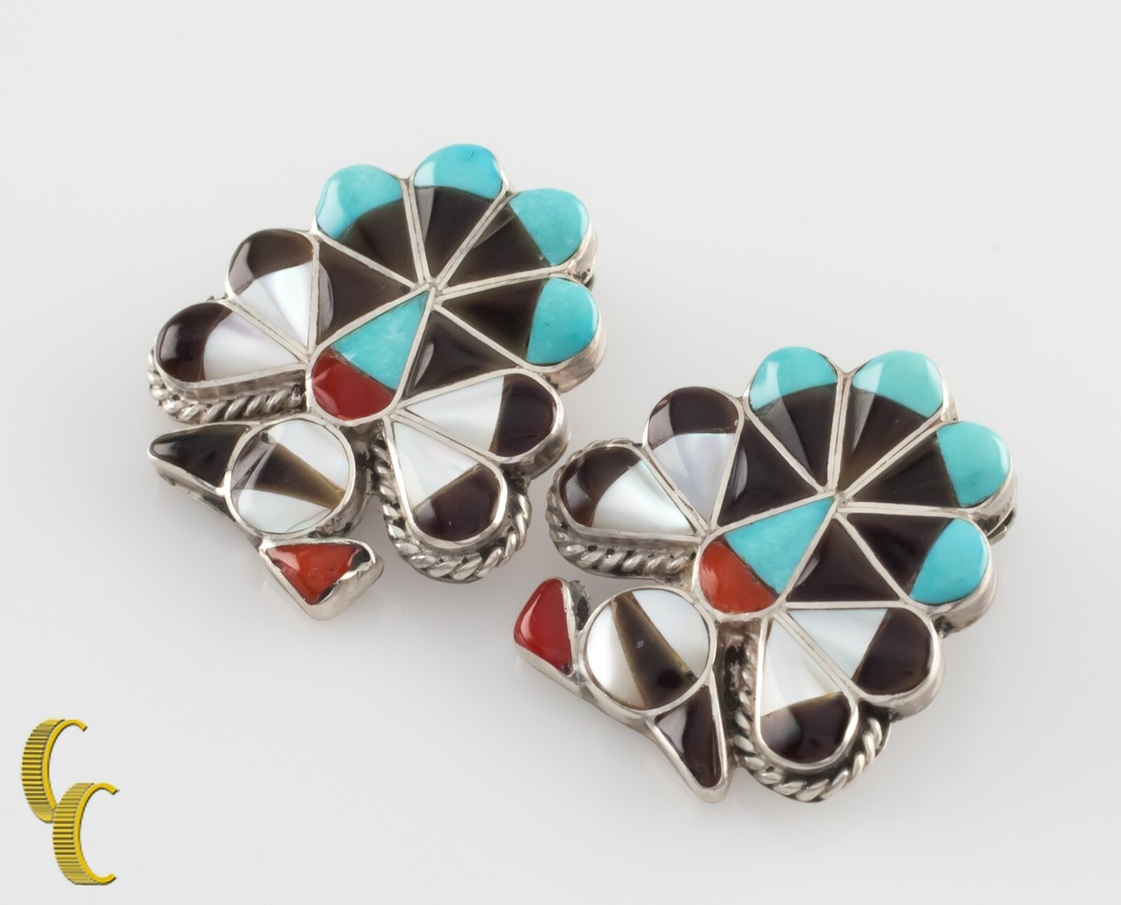 Sterling Silver Lapidary Inlay Eagle Dancer Clip-On E… - Gem