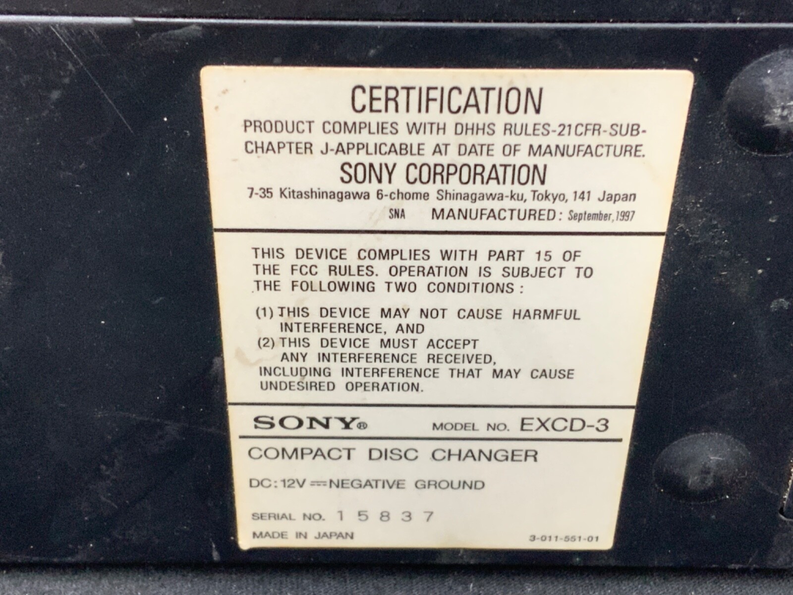 Sony Compact Disc Changer System EXCD-3 Made in Japan | eBay