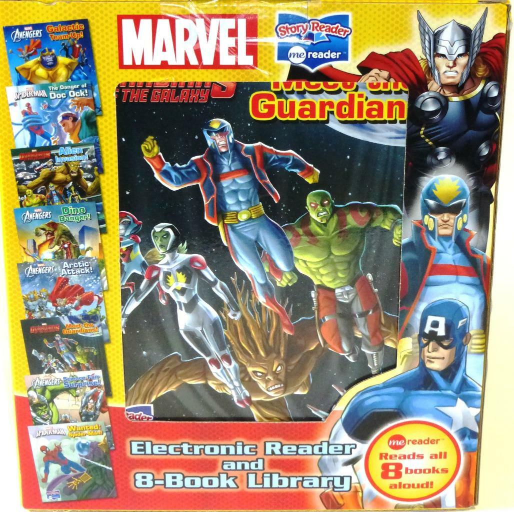 Marvel Electronic Me Reader & 8 Books Library Avengers Guardians Spider ...