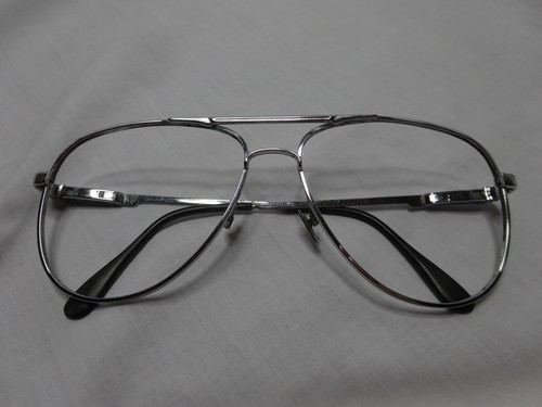 Vtg 70s White Brass Double Bridge Silver Aviator Eyeglass Frames Only ...