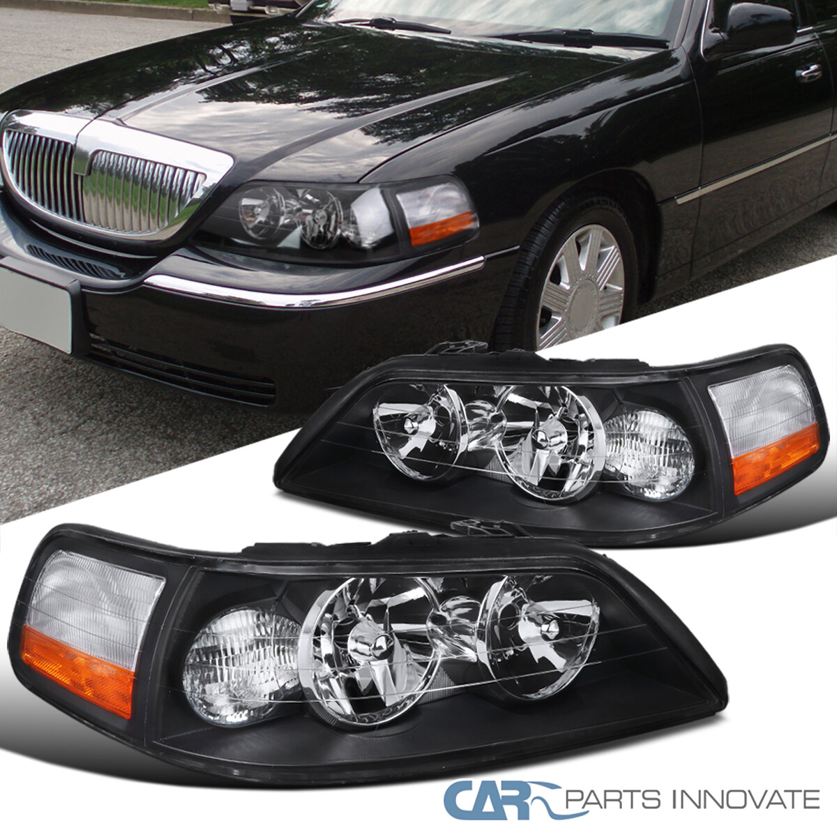 Fits 05-11 Lincoln Town Car Replacement Matte Black Headlights ...