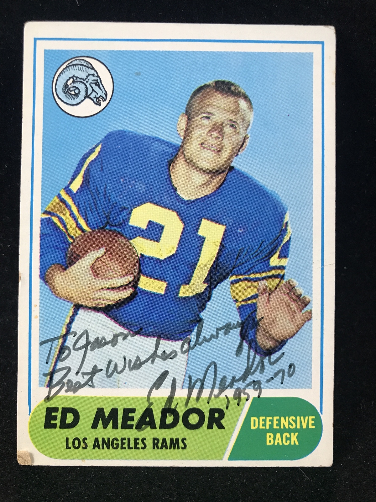 Ed Meador -(deceased) -Arkansas Tech- Los Angeles Rams Autographed Card ...