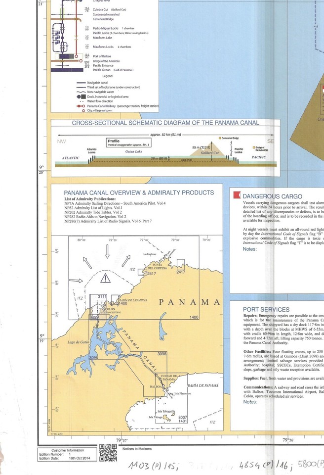 8006 Port Approach Guide Panama Canal Northern Entrance Chart Map Wall ...
