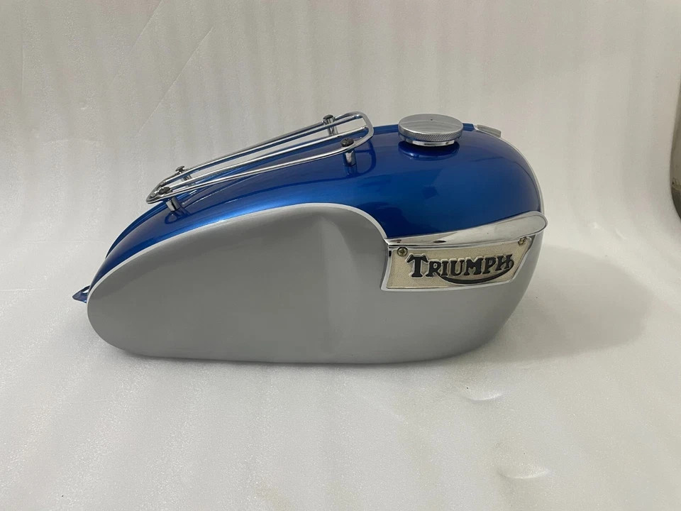 Triumph T120 Bonneville 3.5 Gallon Blue & Silver Steel Fuel Tank + Side ...