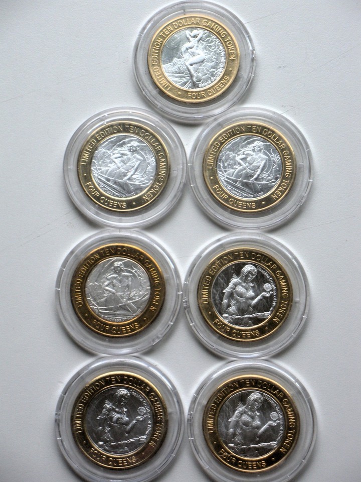 Lot of 7 Limited Edition 4 Queens Hotel & Casino Ten Dollar Gaming Tokens | eBay