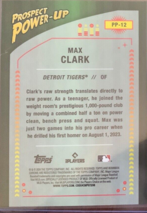 Max Clark PROSPECT POWER UP ROOKIE 2024 Bowman Chrome No. PP-12 Detroit ...