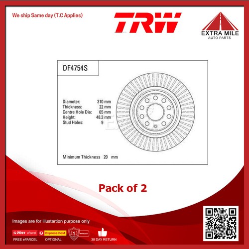 TRW Disc Brake Rotor Pair 310mm Rear For Volkswagen T-Roc A11, D11 2.0L ...