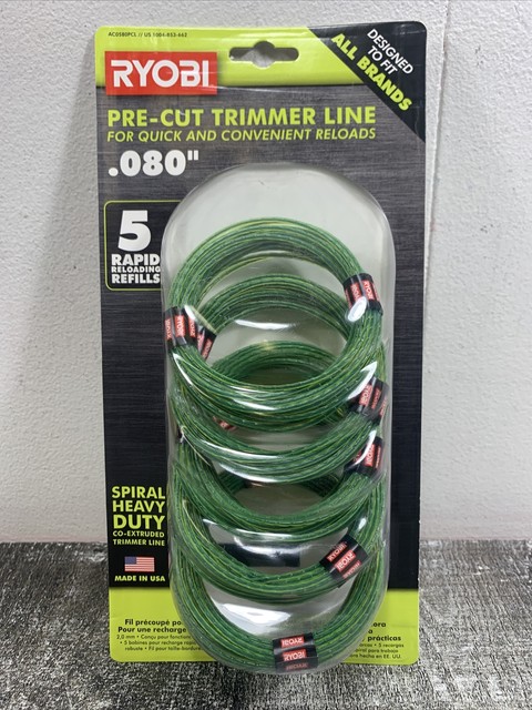 Ryobi AC0580PCL .080” Pre-cut Spiral Heavy Duty Trimmer Line 5pk Ships ...