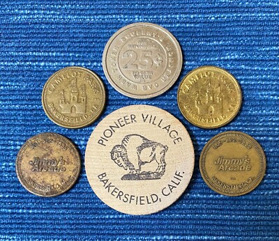 Vtg Bakersfield California Coin Token Lot Arcade Game Wooden Nickel ...