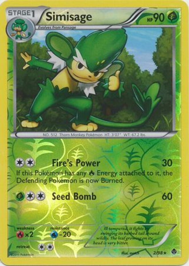 Pokemon - Simisage - 2/98 - Rare - Reverse Holo - Emerging Powers - NM ...