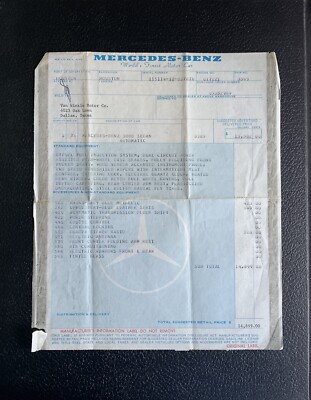 VTG 1976 MERCEDES-BENZ 300D W115 DEALER INVOICE WINDOW STICKER BROCHURE ...