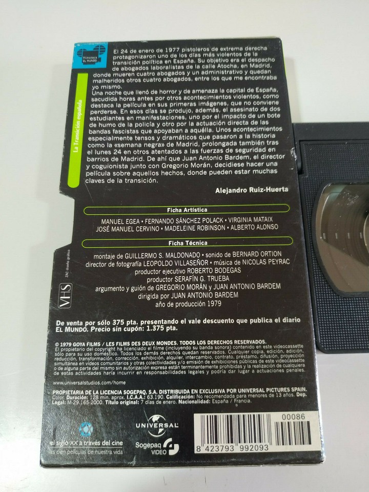 7 Days of January Juan Antonio Bardem Cardboard Box - VHS Tape Spanish ...