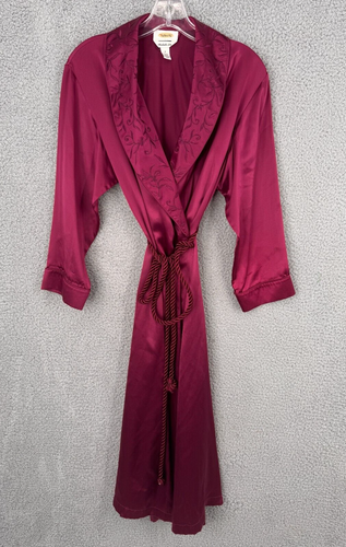 Talbots washable silk Robe Womens Small Red Embroidered Long Belted EUC ...