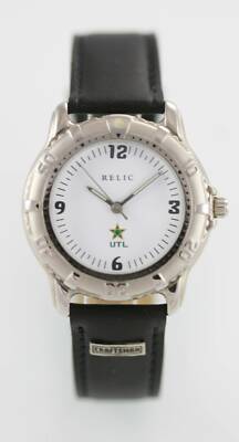 Relic Mens Watch Stainless Steel Silver Water Re Black Leather White ...