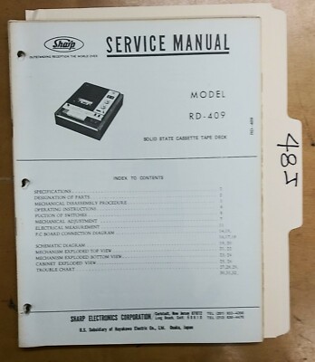 Sharp RD 409 Service Manual Original Repair Book Tape Recorder Deck | eBay