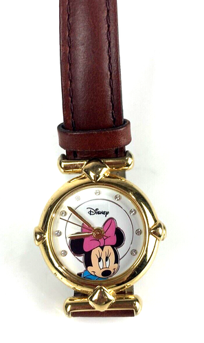 VTG Minnie Mouse Gold Pink Bow Disney Women's Watch WR Crystals New ...