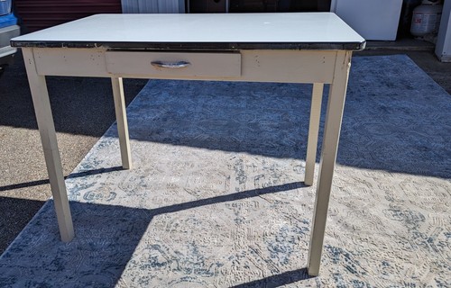 Vtg White Enamel Top Table Bakers Table | eBay