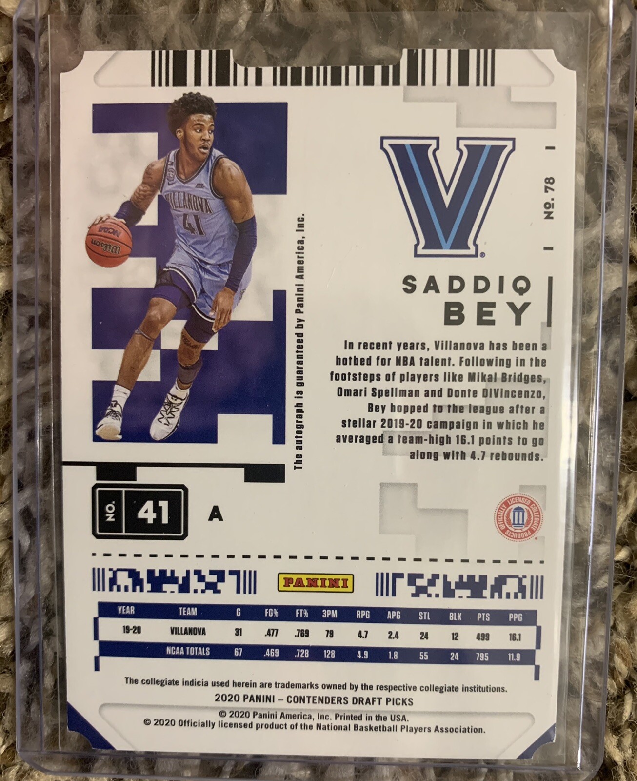 2020-21 Contenders Draft Saddiq Bey Rookie Ticket Stub Auto #41/41 ...