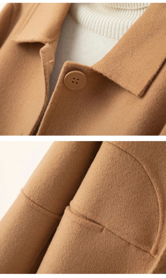 Women's 100% Wool Coat Woolen Collar Jacket Spring Autumn Buckle Coat ...