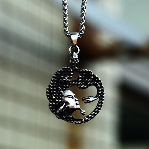 Vintage Titanium Coil Snake And Face Pendant Titanium Stainless Steel ...