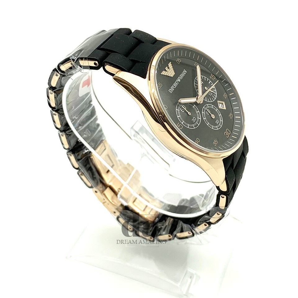 Emporio Armani AR5905 Black Rose Gold Chronograph Dial Men's Watch 43mm ...