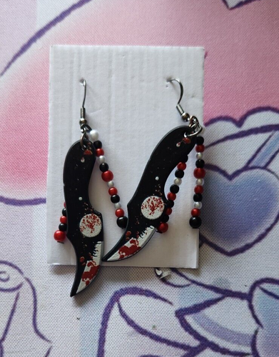 Handmade "Serial Killer" Halloween Tactical Knife Earrings with Beads ...
