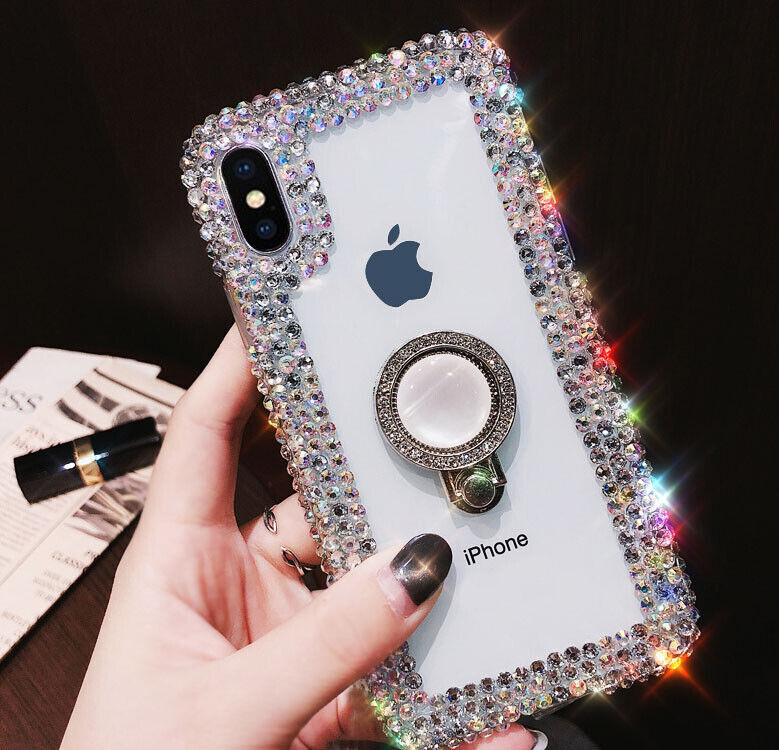 Girl Rhinestone Bling Glitter Diamond Shockproof Clear Back Phone Case ...