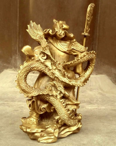 9 Chinese Bronze Brass Guangong Guan Gong Yu Warrior God On Dragon ...