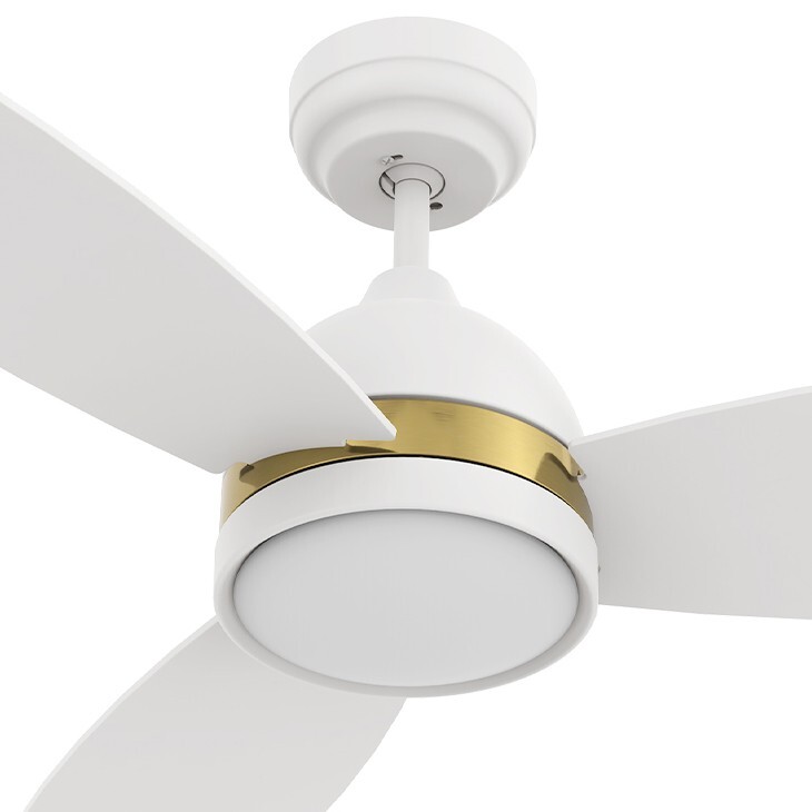 48in White and Gold Downrod Smart Control Ceiling Fan with LED Light ...