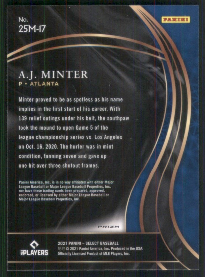 2021 Select 25-Man Holo #17 A.J. Minter Atlanta Braves TW1638 | eBay
