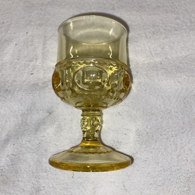 Vintage Indiana Glass King's Crown Yellow Thumbprint 4.5” Goblet Juice ...