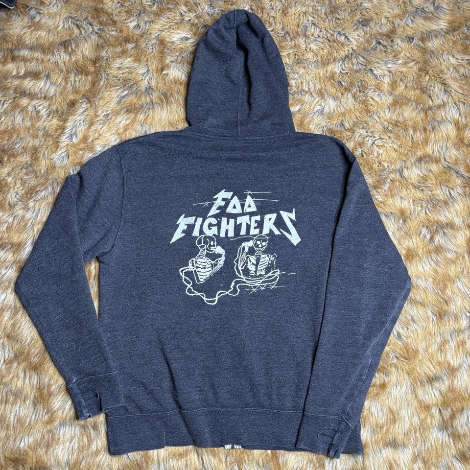 Vintage Foo Fighters Skeleton Hoodie Zip Up Gray 2000s Rock Band Merch ...