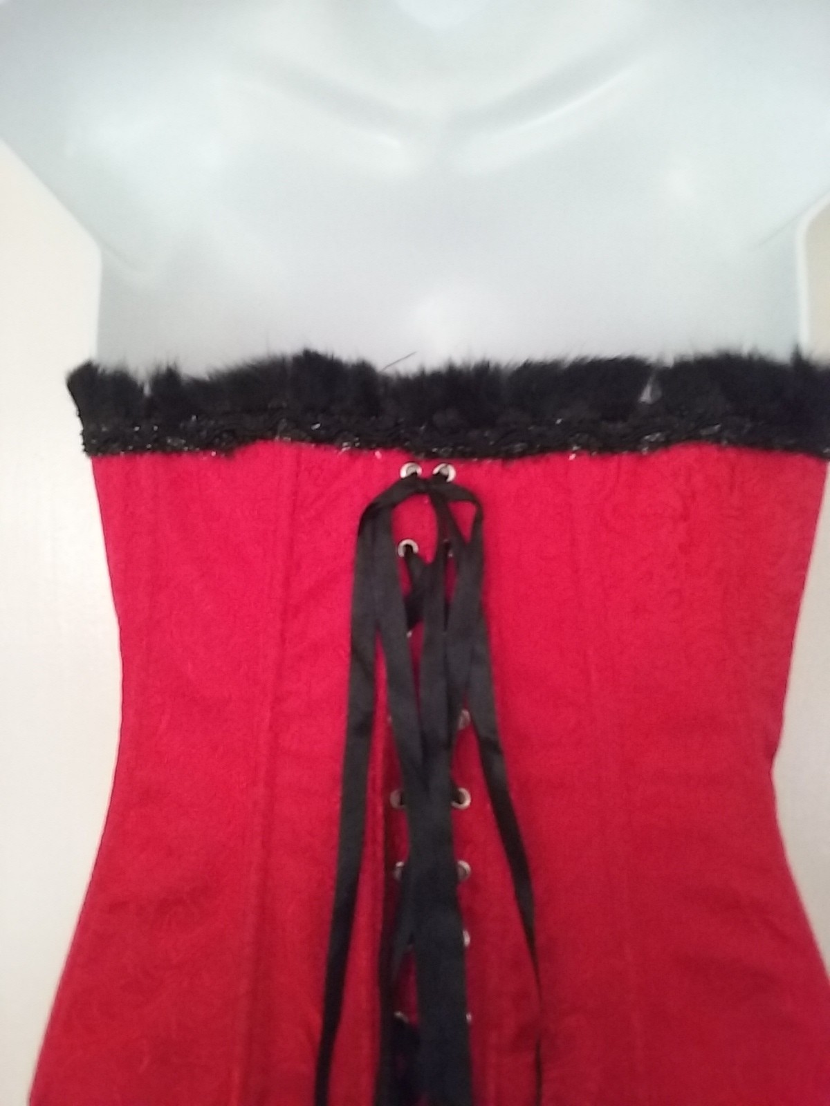 LADIES BASQUE AND THONG RED MEDIUM WITH FUR TRIM. | eBay UK