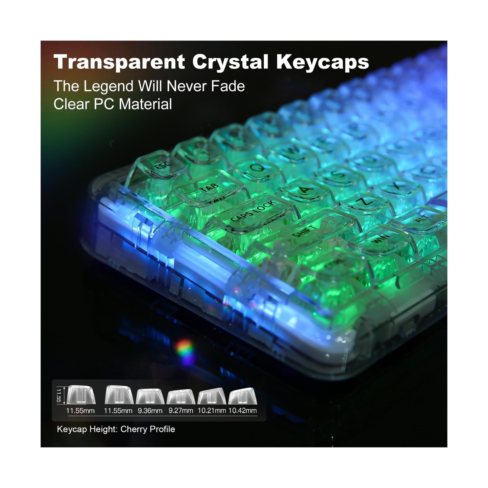 YUNZII X71 Transparent Mechanical Keyboard with Clear Keycaps, BT5.0/2 ...