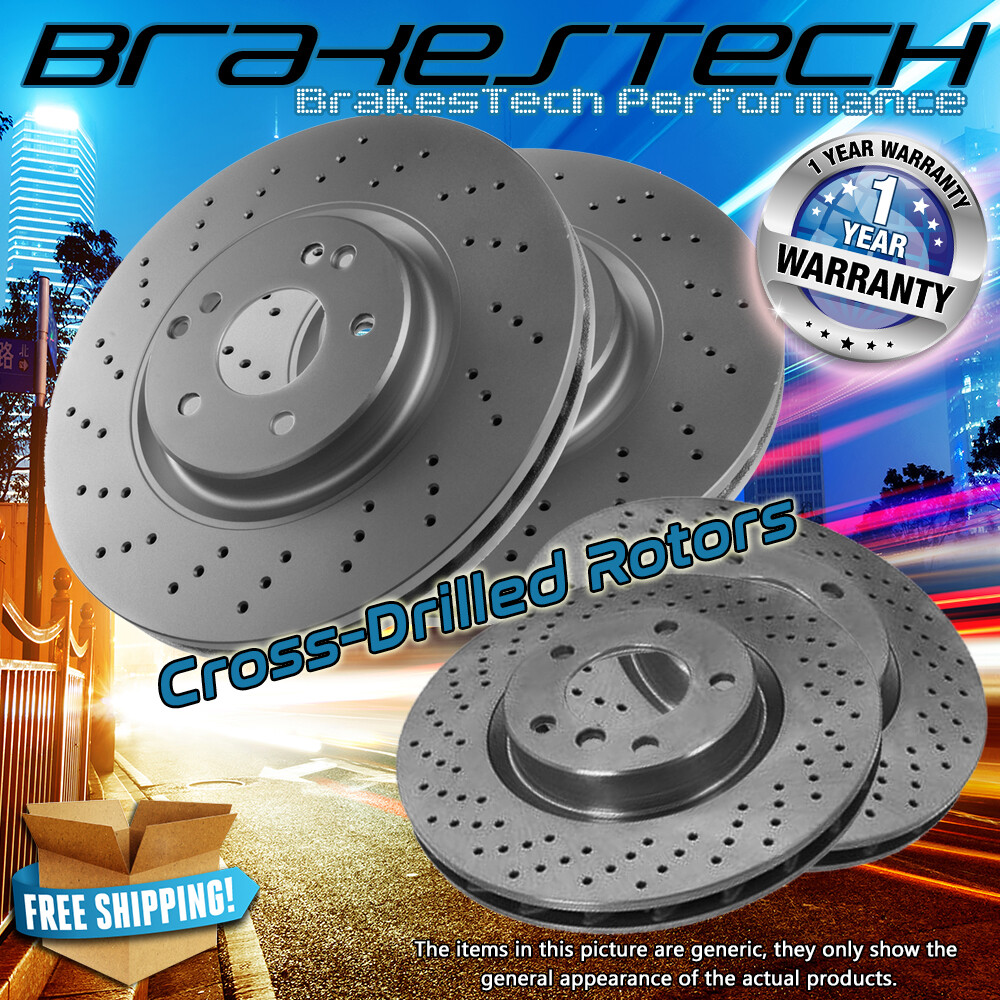 Front + Rear 4 Cross Drilled Brake Disc Rotors for 2014-2019 Ford ...