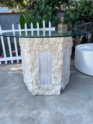 Gray stone patio table with beautiful details. Very gorgeous for an ...