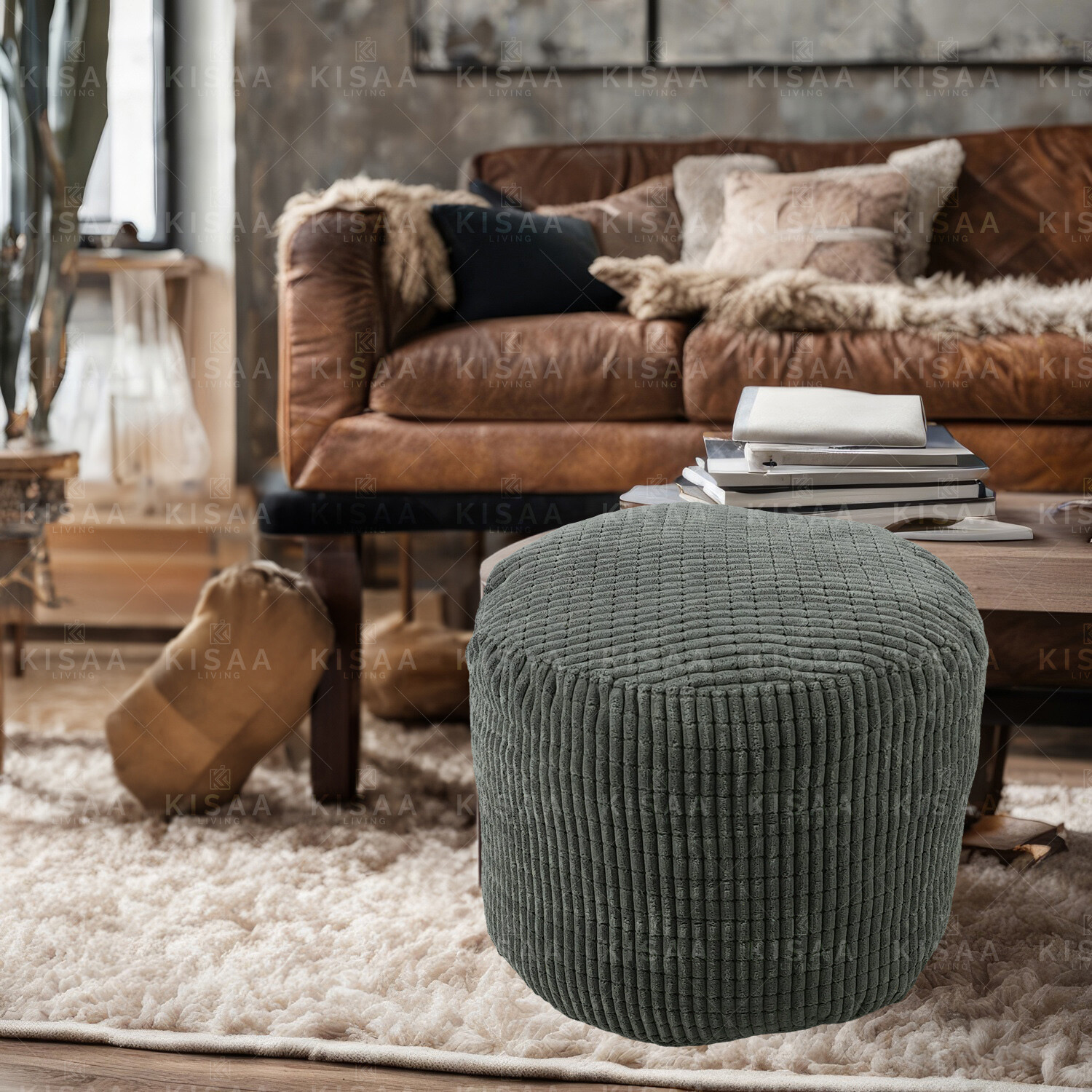 Round Shape Bag Footstools Foot Rest Stool Pouffe Living Room Beanbag ...