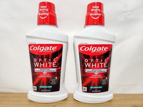 COLGATE OPTIC WHITE MOUTH WASH TEETH WHITENING Icy Fresh Mint 16 oz ...